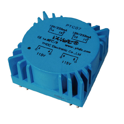 PCB welded toroidal transformers PTC7 power 7VA 110Vx2/115Vx2 – PowerUC